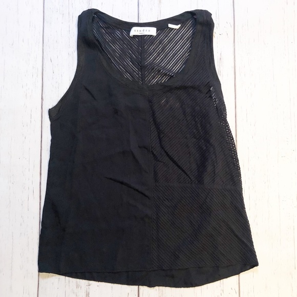Sandro Paris | Tops | Sandro Paris Black Tank Top Sheer Textured Tank ...